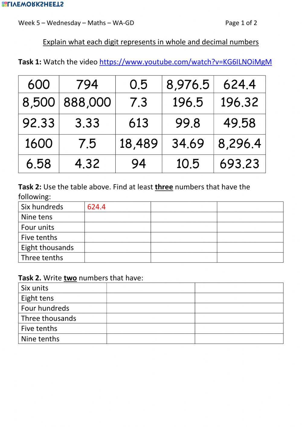 Place Value 2 worksheet | Live Worksheets