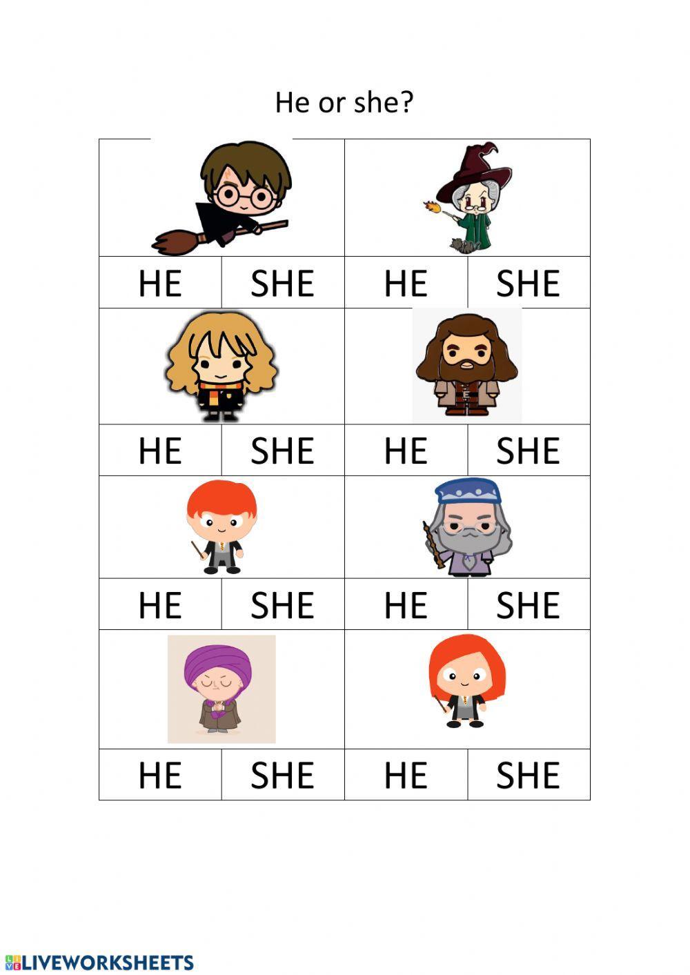Actividad 01 he, she 370927 | 1magico | Live Worksheets