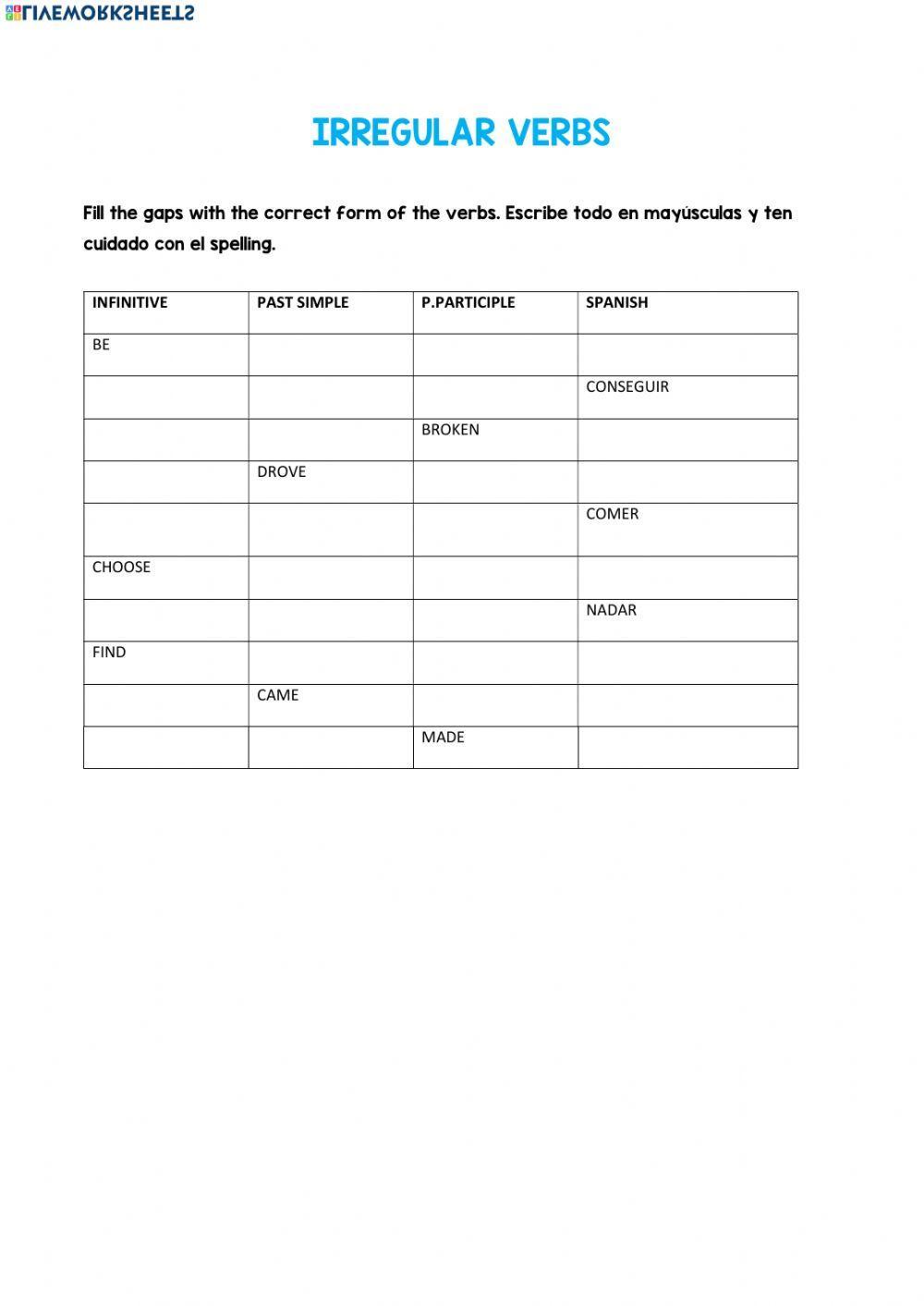 Irregular verbs online exercise for 5º/6º | Live Worksheets