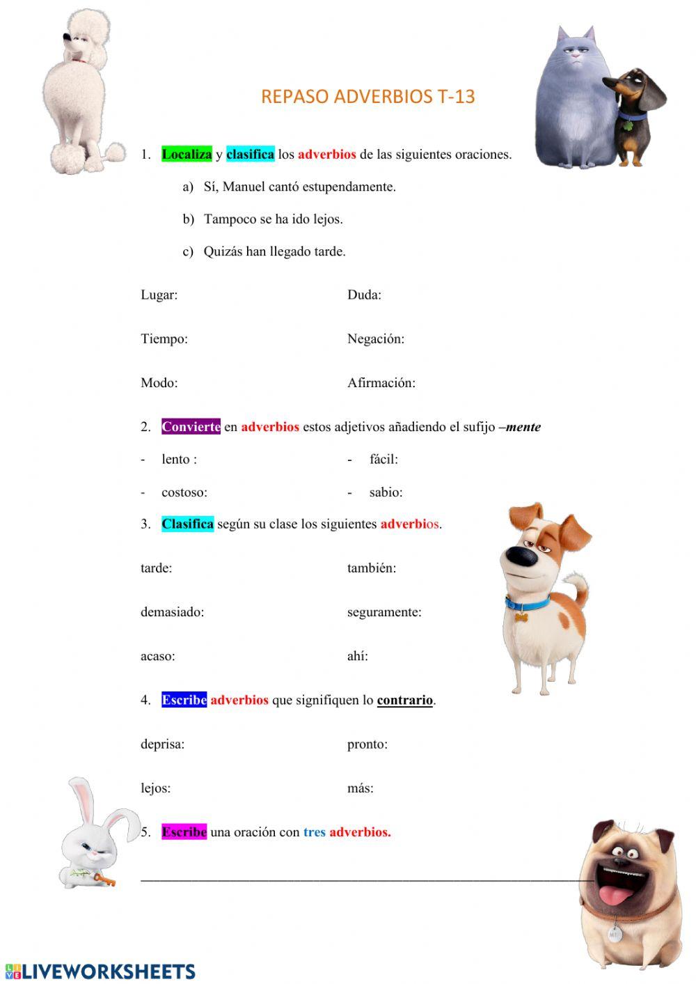 Repaso Adverbios T-13 worksheet | Live Worksheets