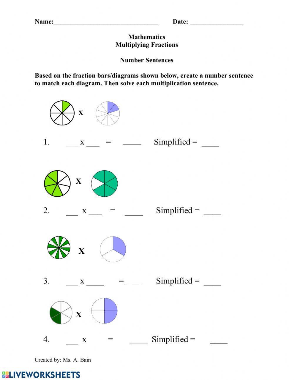 139089 | Creating Number Sentences Multiplying Fractions