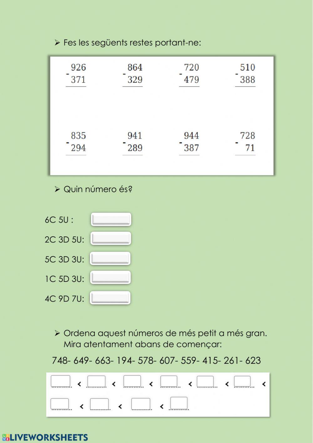 Càlcul matemàtiques worksheet | Live Worksheets