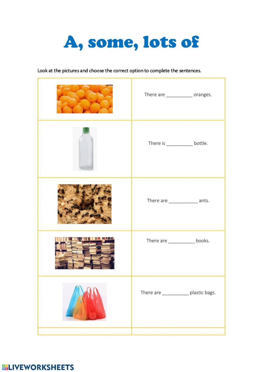 A, some, Lots of | Free Interactive Worksheets | 139250