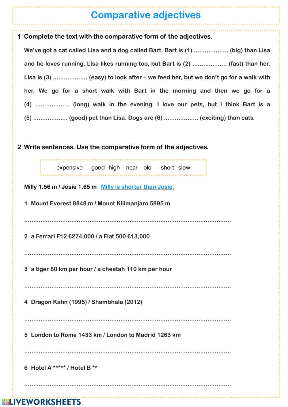 Comparative adjectives online pdf activity | Live Worksheets