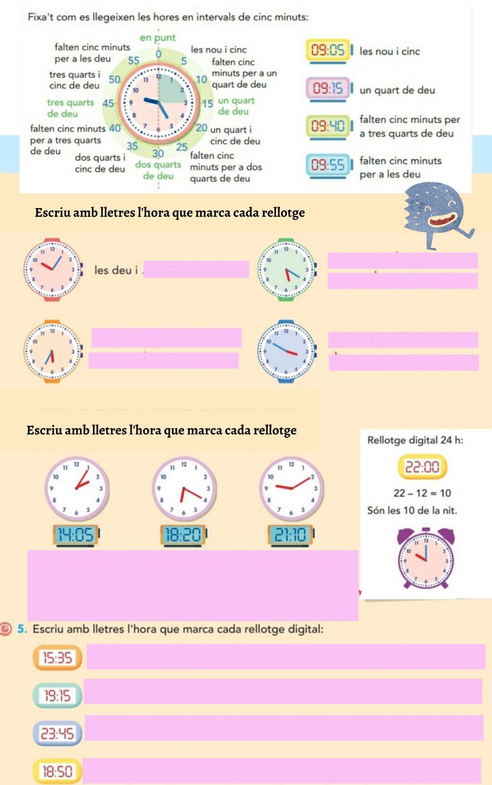 Els rellotges II | Free Interactive Worksheets | 140039