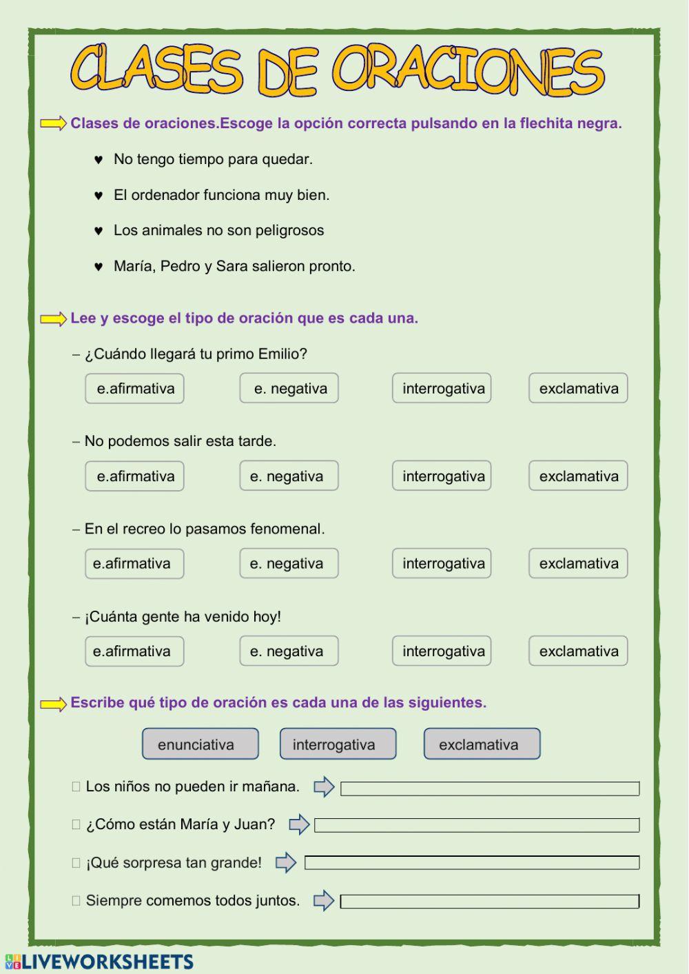 Tipos De Oraciones Interactive Worksheet Live Worksheets, 56% OFF Tipos De Oraciones Interactive Worksheet Live Worksheets, 56% OFF