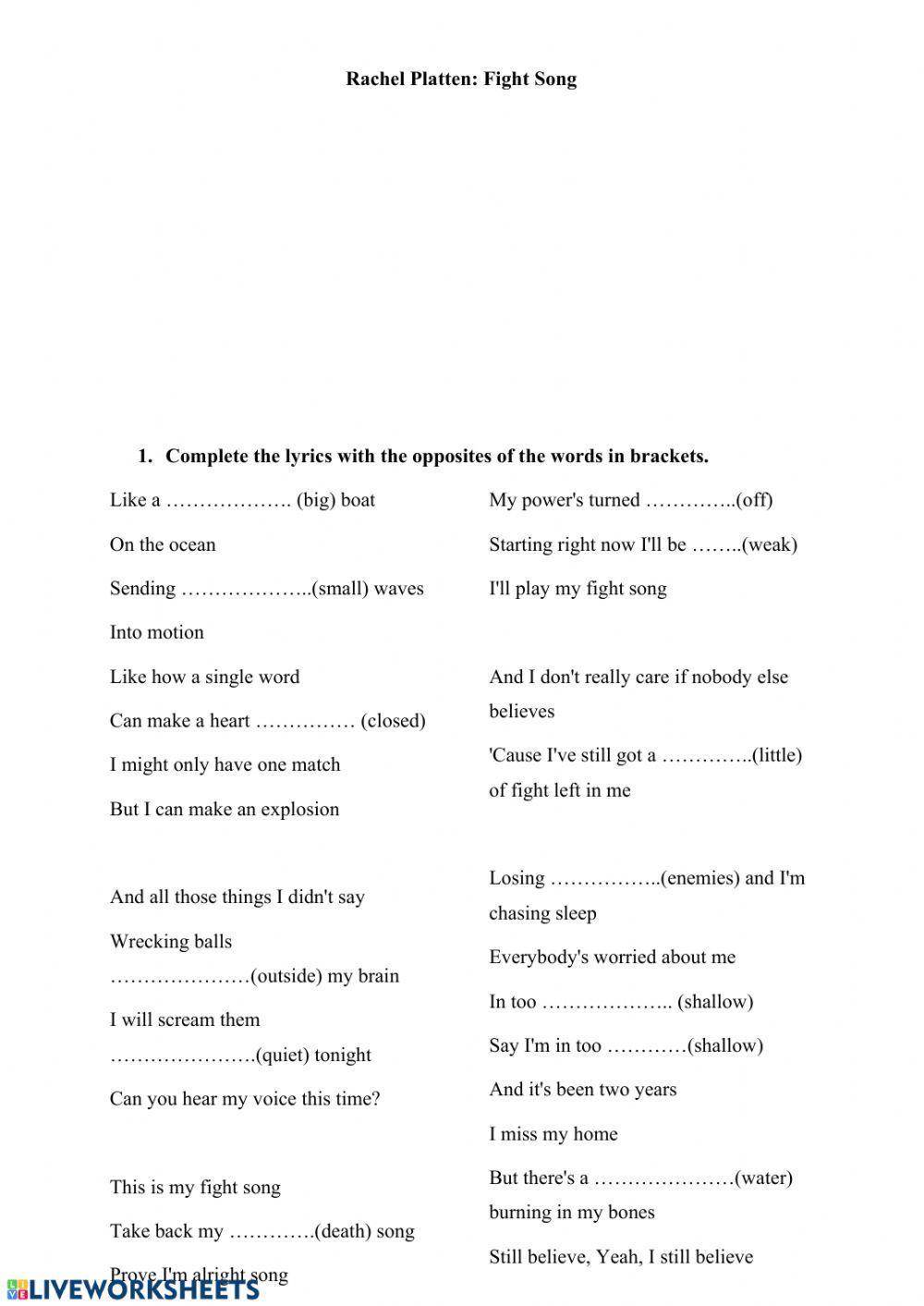 Rachel Platten … | Free Interactive Worksheets | 139685