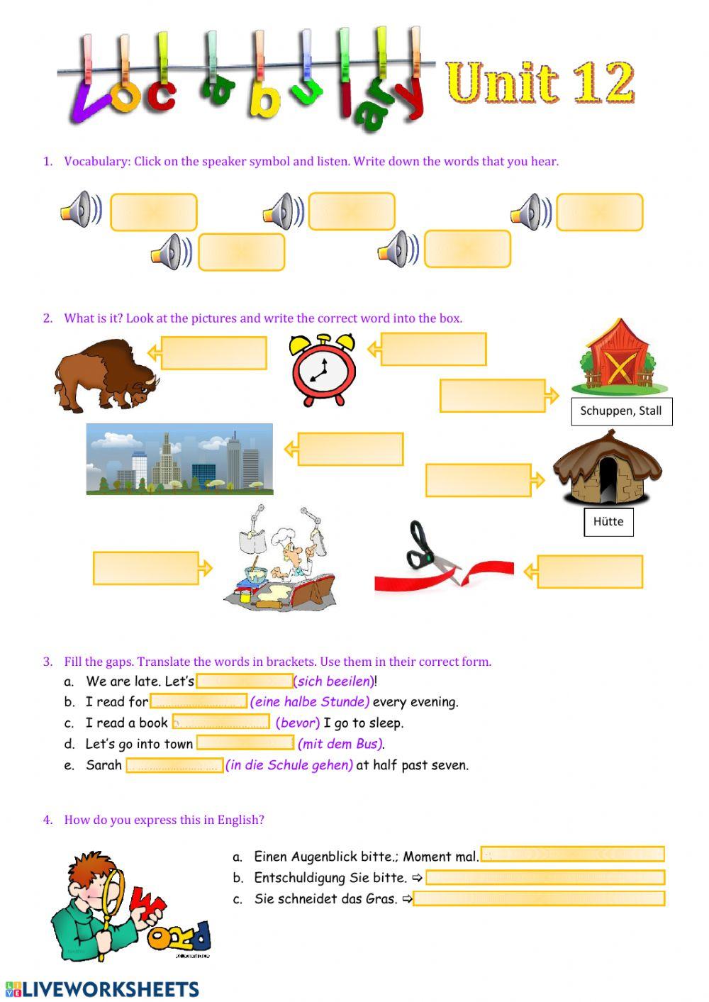 Vocabulary Unit 12 worksheet | Live Worksheets