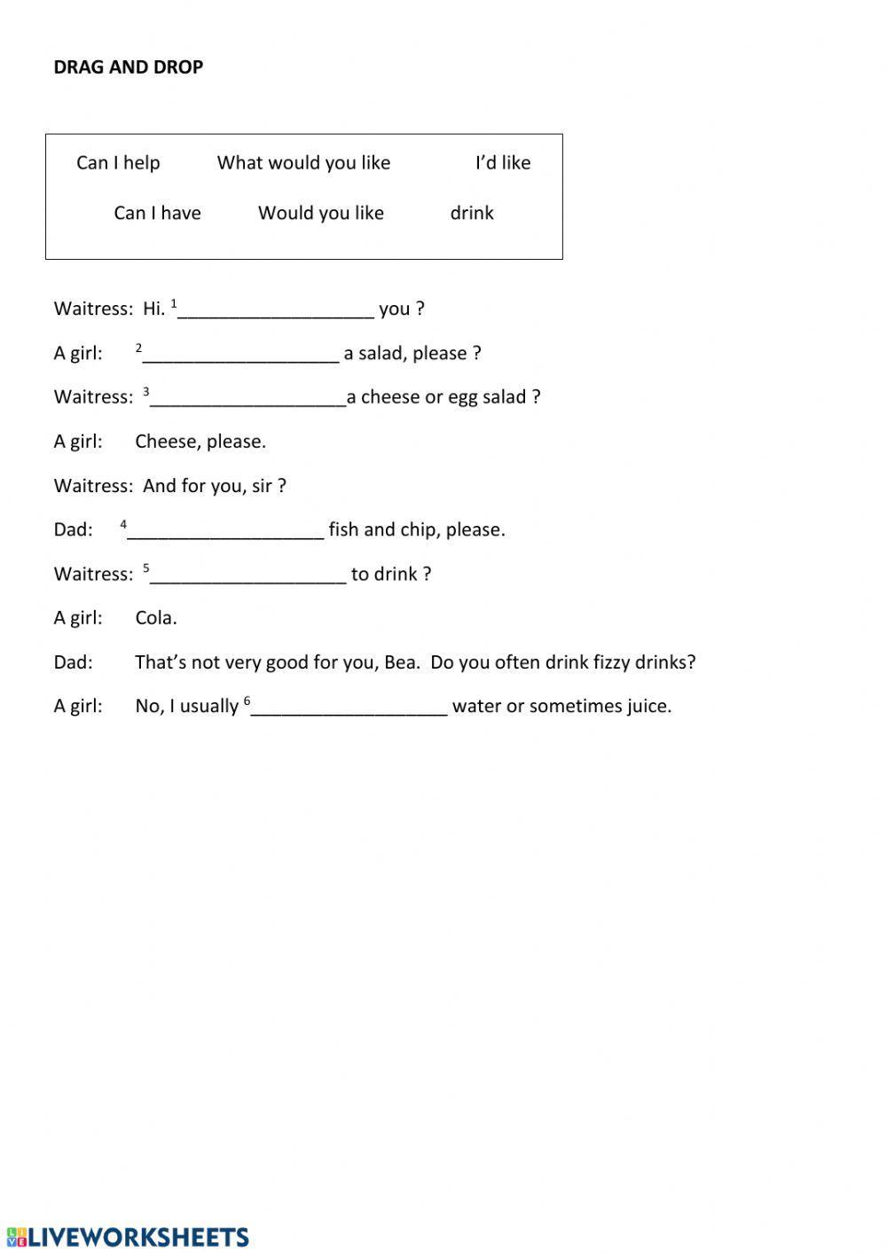Food, restaurant worksheet | Live Worksheets
