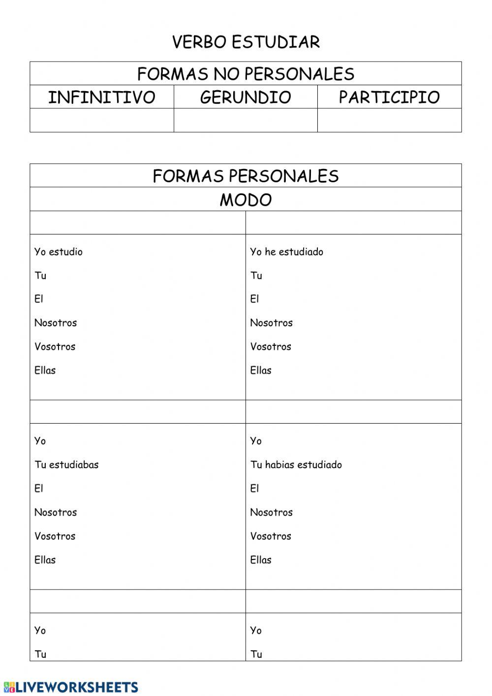 Verbo estudiar worksheet | Live Worksheets
