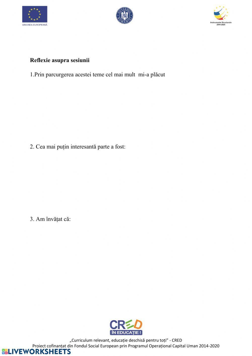 Reflexia sesiunii worksheet | Live Worksheets