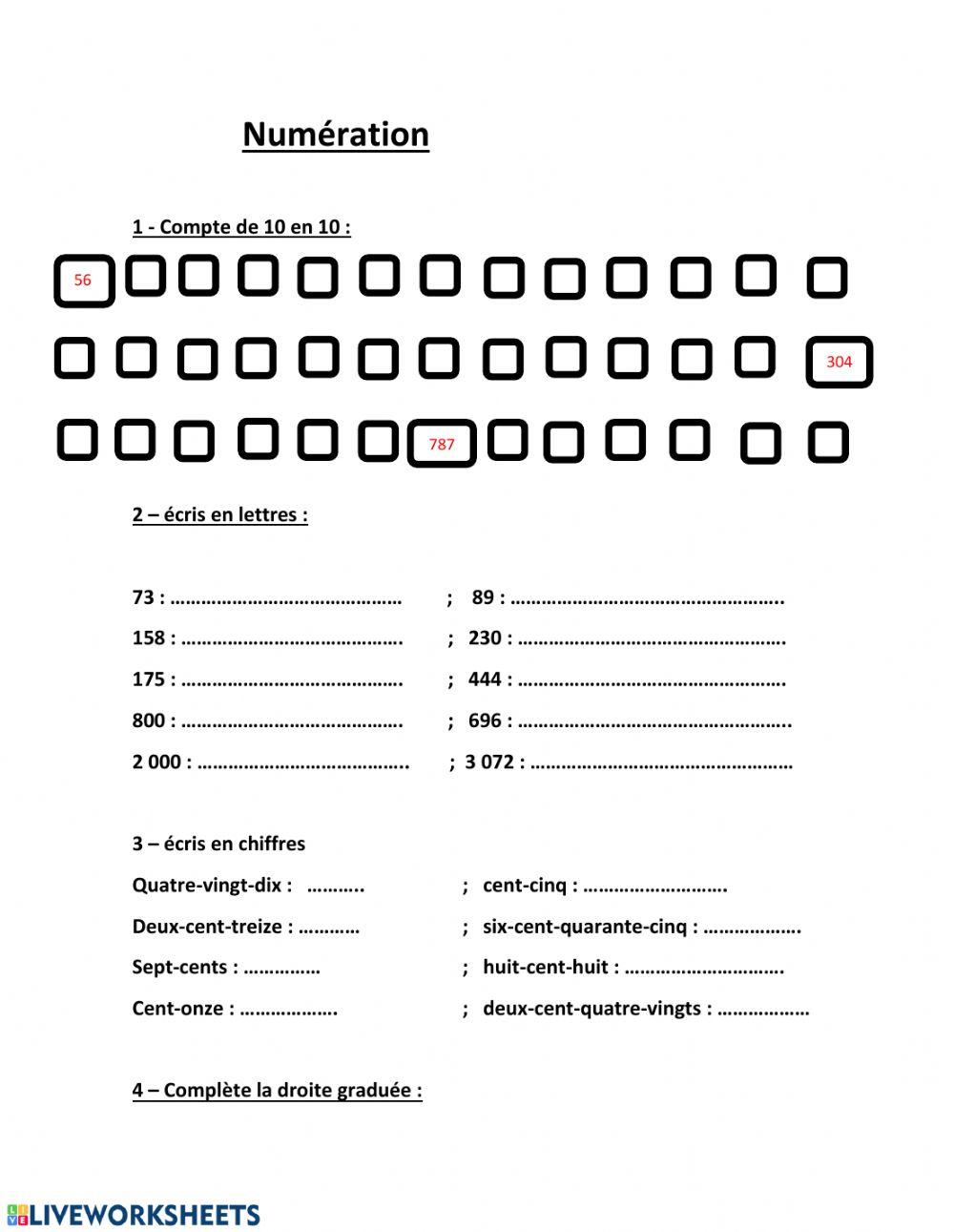 Numération interactive worksheet | Live Worksheets