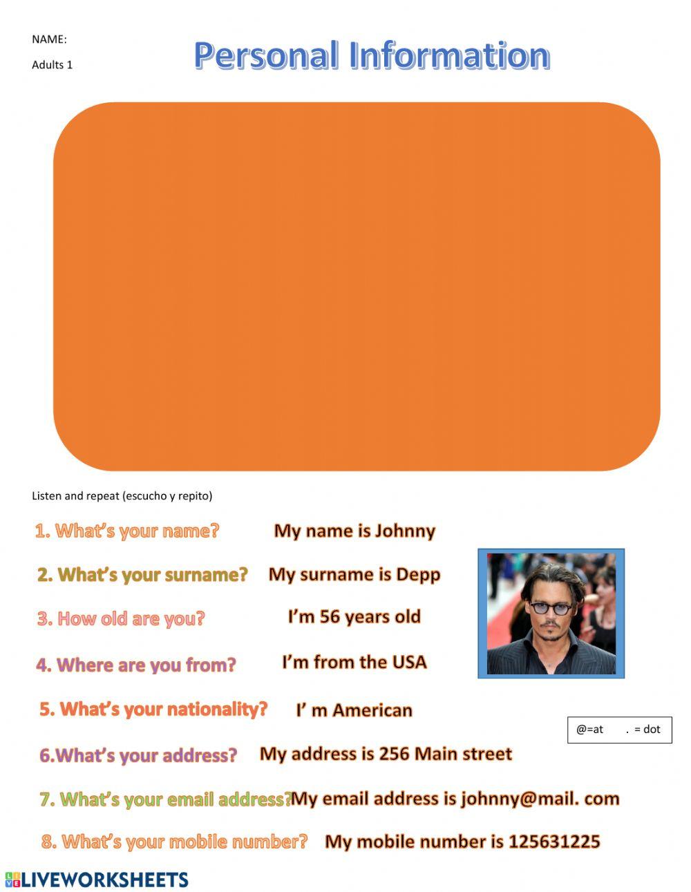 Personal inform… | Free Interactive Worksheets | 140999