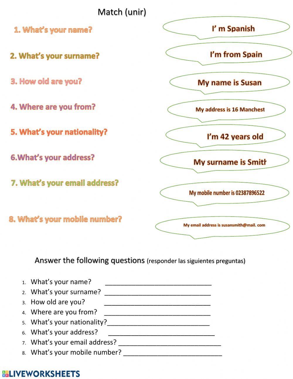 Personal inform… | Free Interactive Worksheets | 140999