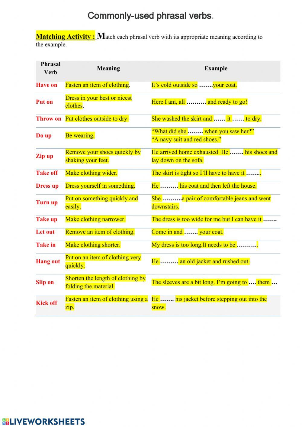 179909 | Phrasal verbs 1 | sarafatmi92 | LiveWorksheets