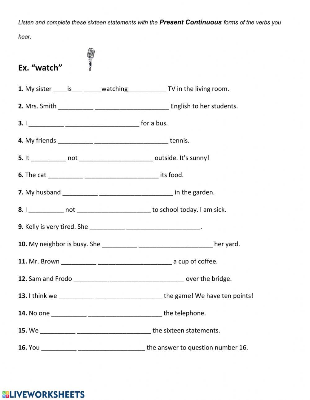 Present Continuous worksheet for Grade 4 or 5, A1 | Live Worksheets