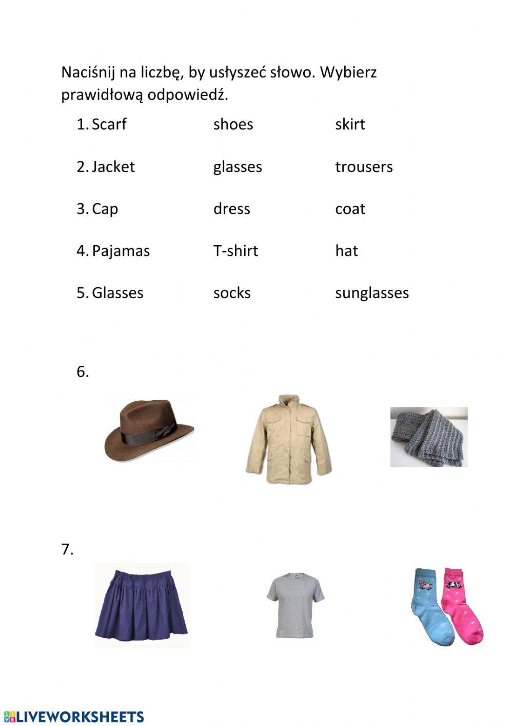 Clothes interactive worksheet for 1-3 | Live Worksheets