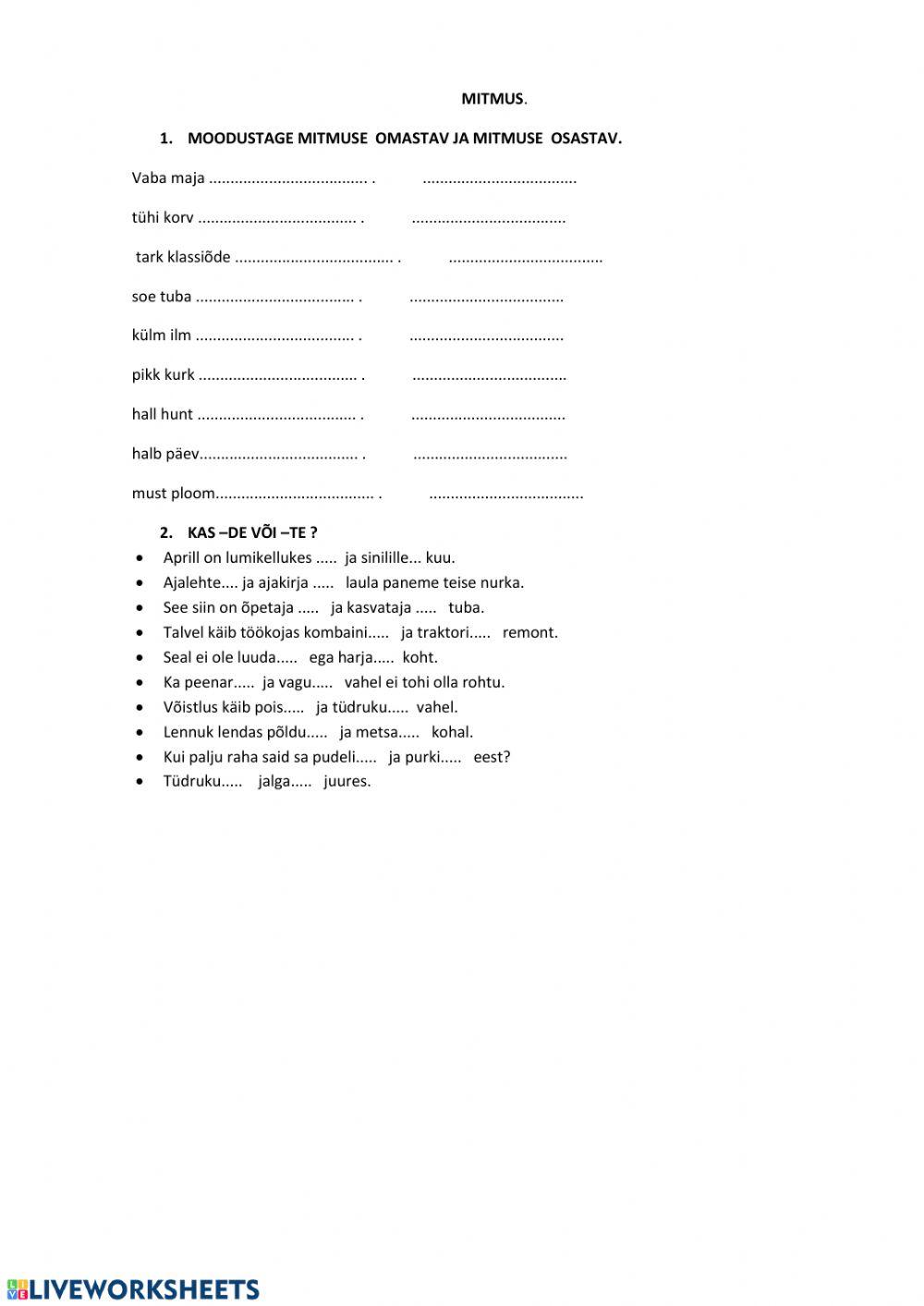 Mitmus omastav … | Free Interactive Worksheets | 80841