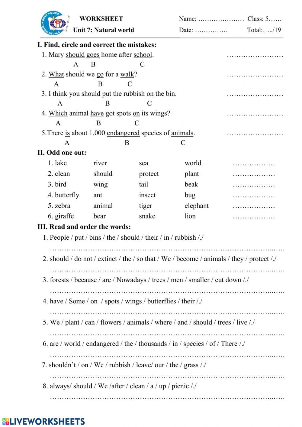 Natural World | Free Interactive Worksheets | 80253