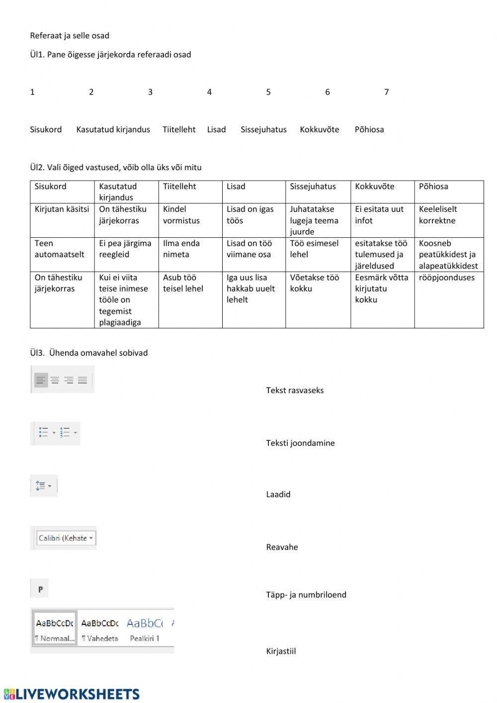 5440441 | Referaat ja word | kellluuy | LiveWorksheets