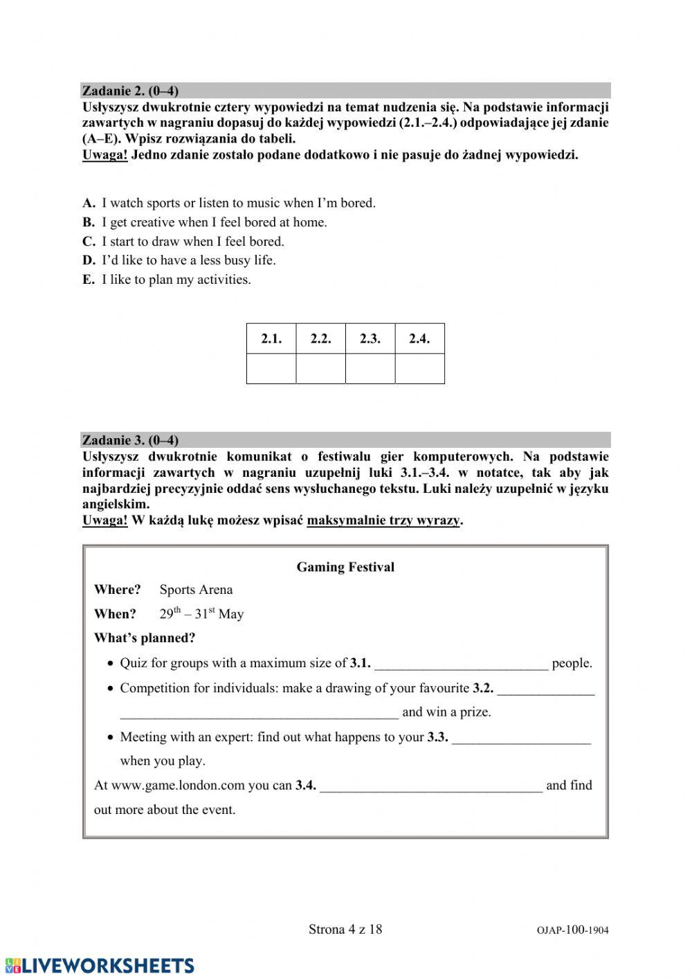 8a- egzamin 2019- część 1 online exercise for | Live Worksheets