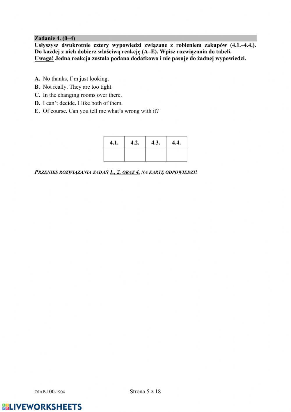 8a- egzamin 2019- część 1 online exercise for | Live Worksheets