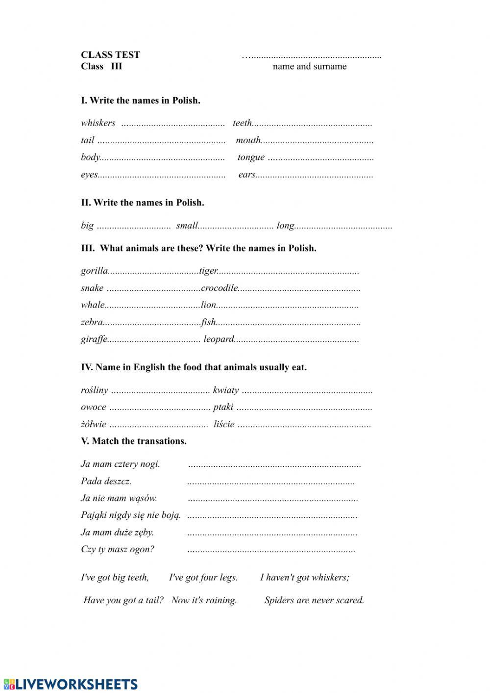 Animals interactive exercise for Grade 3 | Live Worksheets