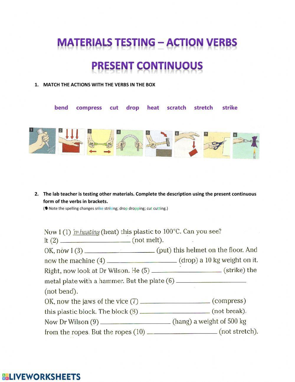 Describing acti… | Free Interactive Worksheets | 81405