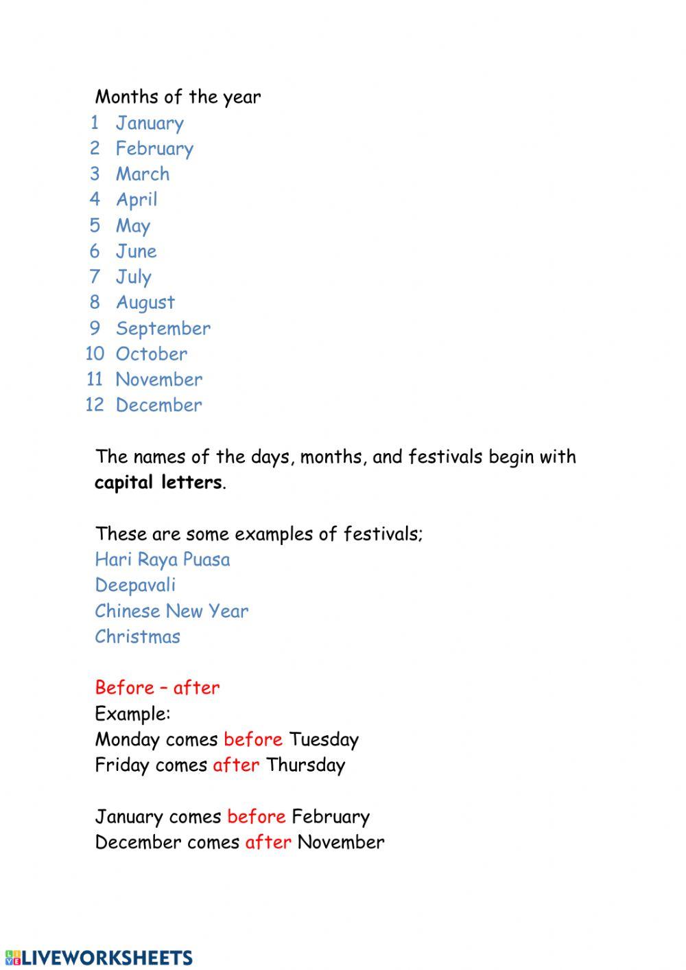 Calendar worksheet | Live Worksheets