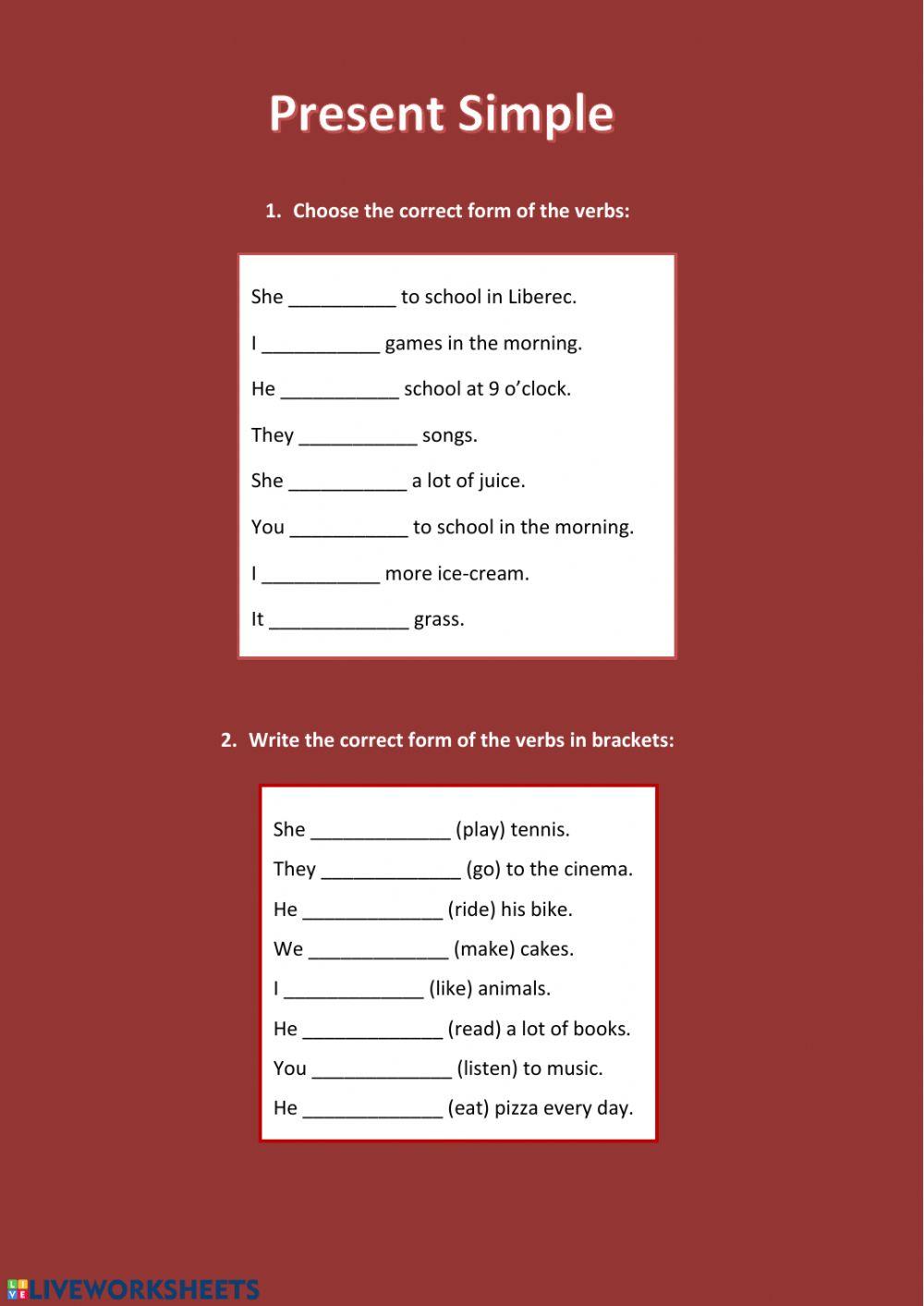 Present simple - pronouns worksheet | Live Worksheets