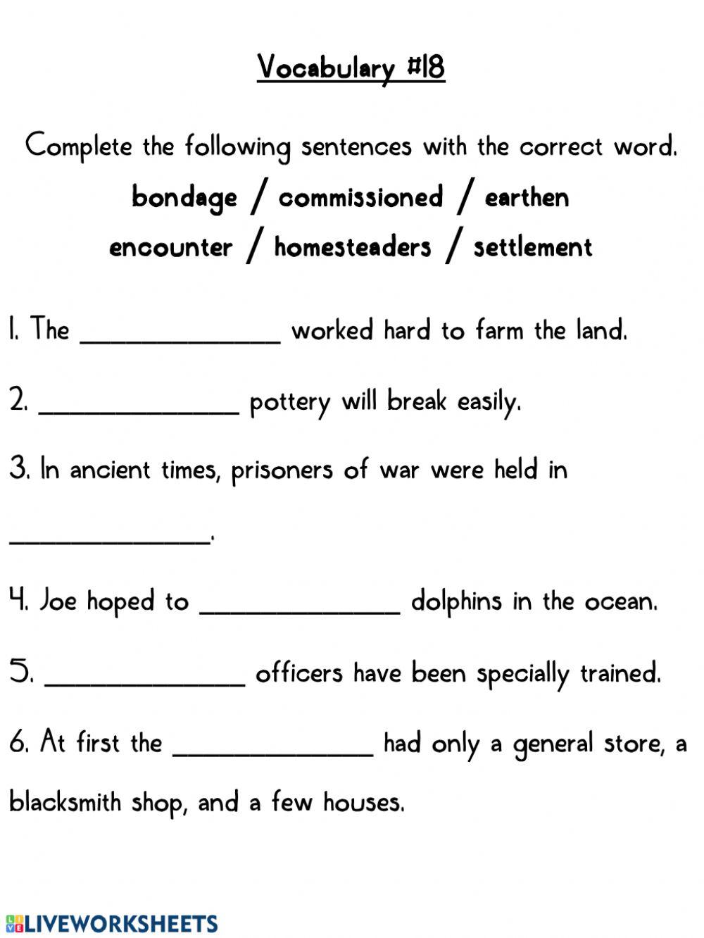 Vocabulary 18 worksheet | Live Worksheets