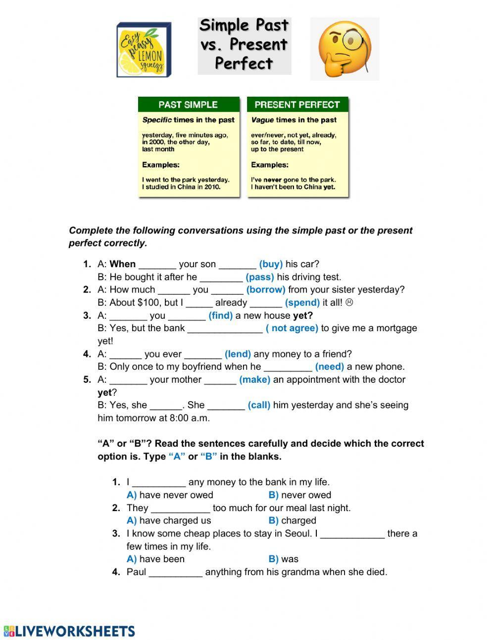 Past Experiences | Free Interactive Worksheets | 141538