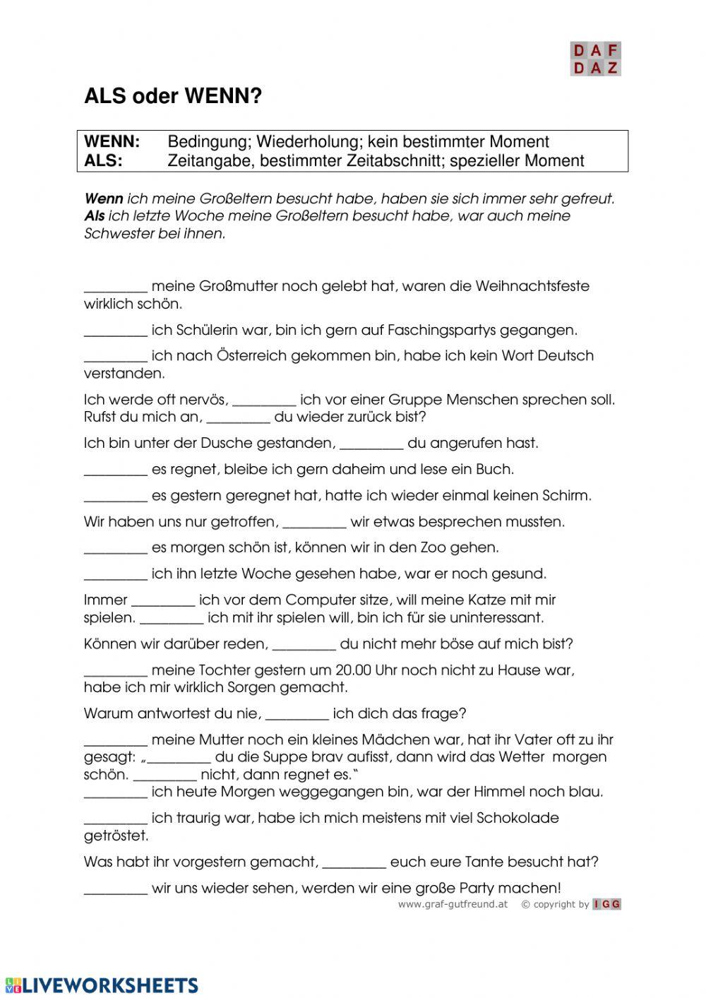 ALS, WENN | darija912 | Live Worksheets
