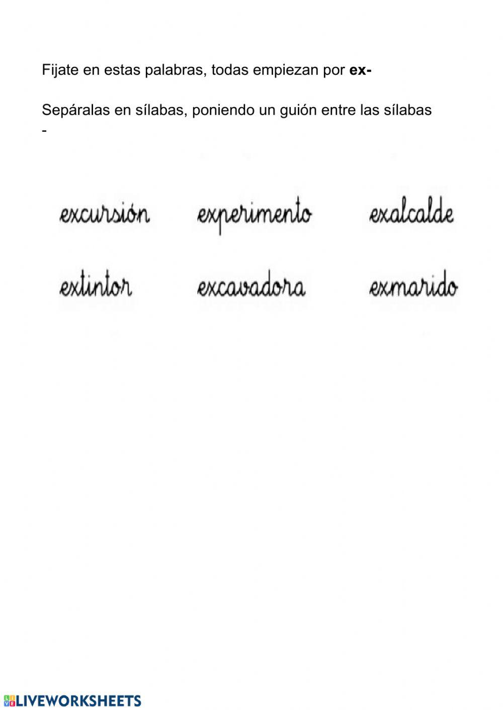 141964 | Palabras con ex- | ml | LiveWorksheets
