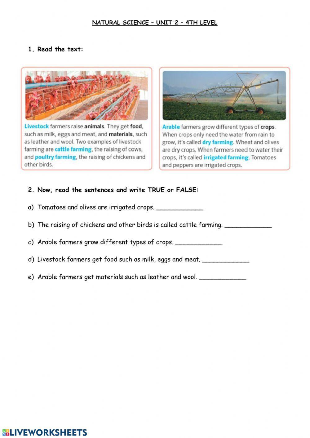 Farming and liv… | Free Interactive Worksheets | 142424