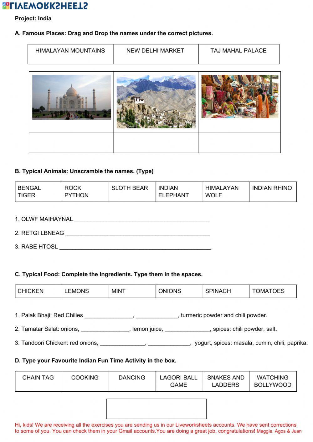 Project: India worksheet | Live Worksheets
