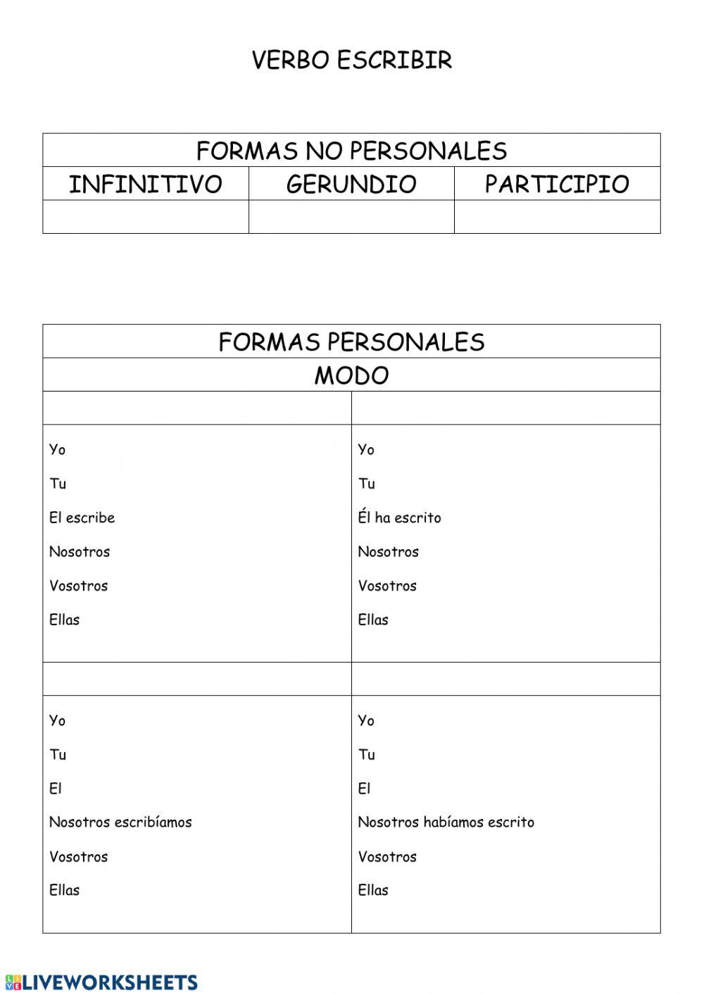 Verbo escribir worksheet | Live Worksheets