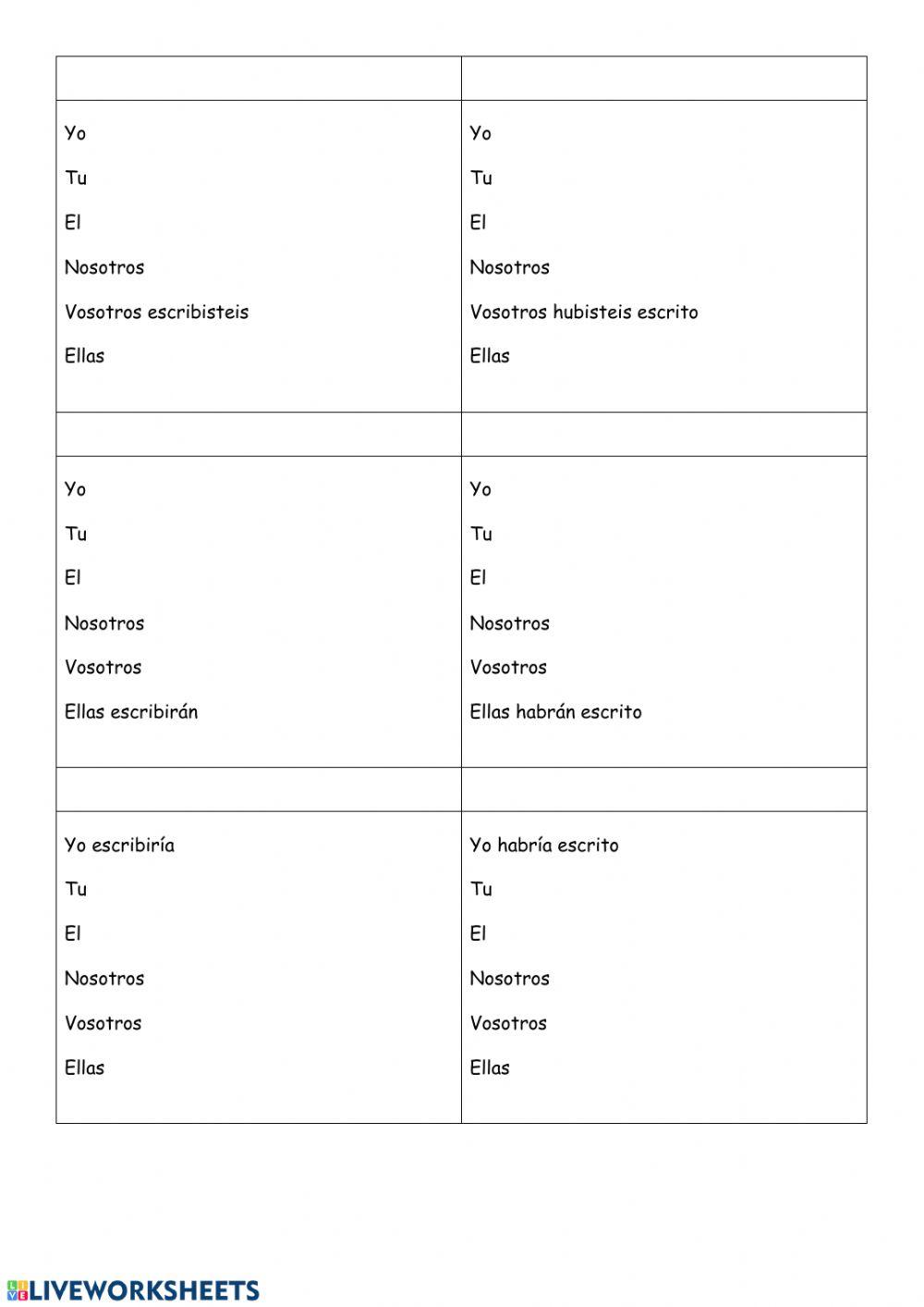 Verbo escribir worksheet | Live Worksheets
