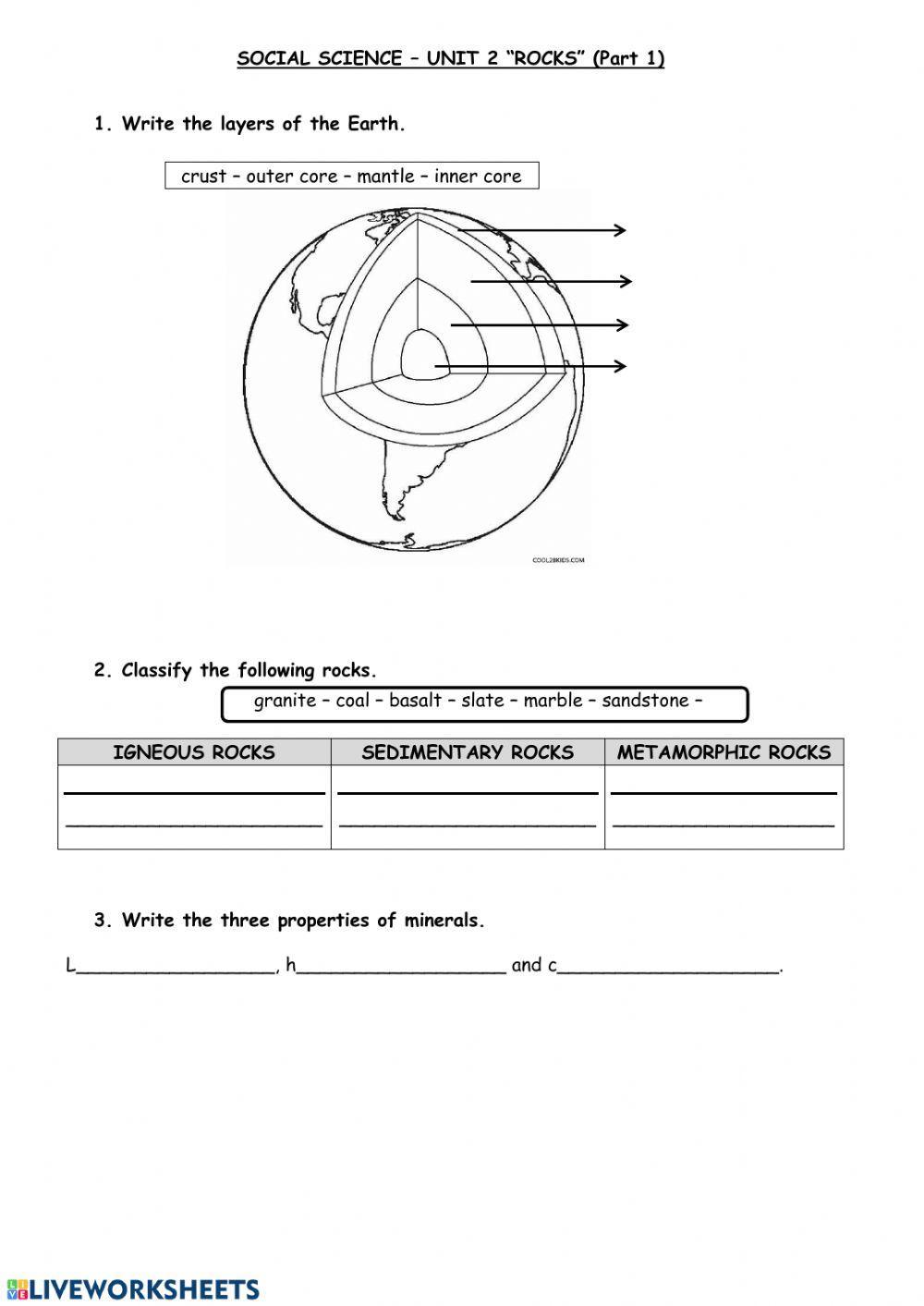Rocks and miner… | Free Interactive Worksheets | 143316