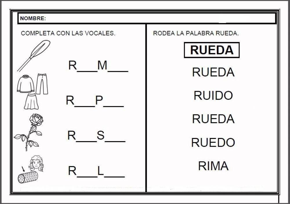 COMPLETAR VOCALES PALABRAS CON R online exercise for | Live Worksheets