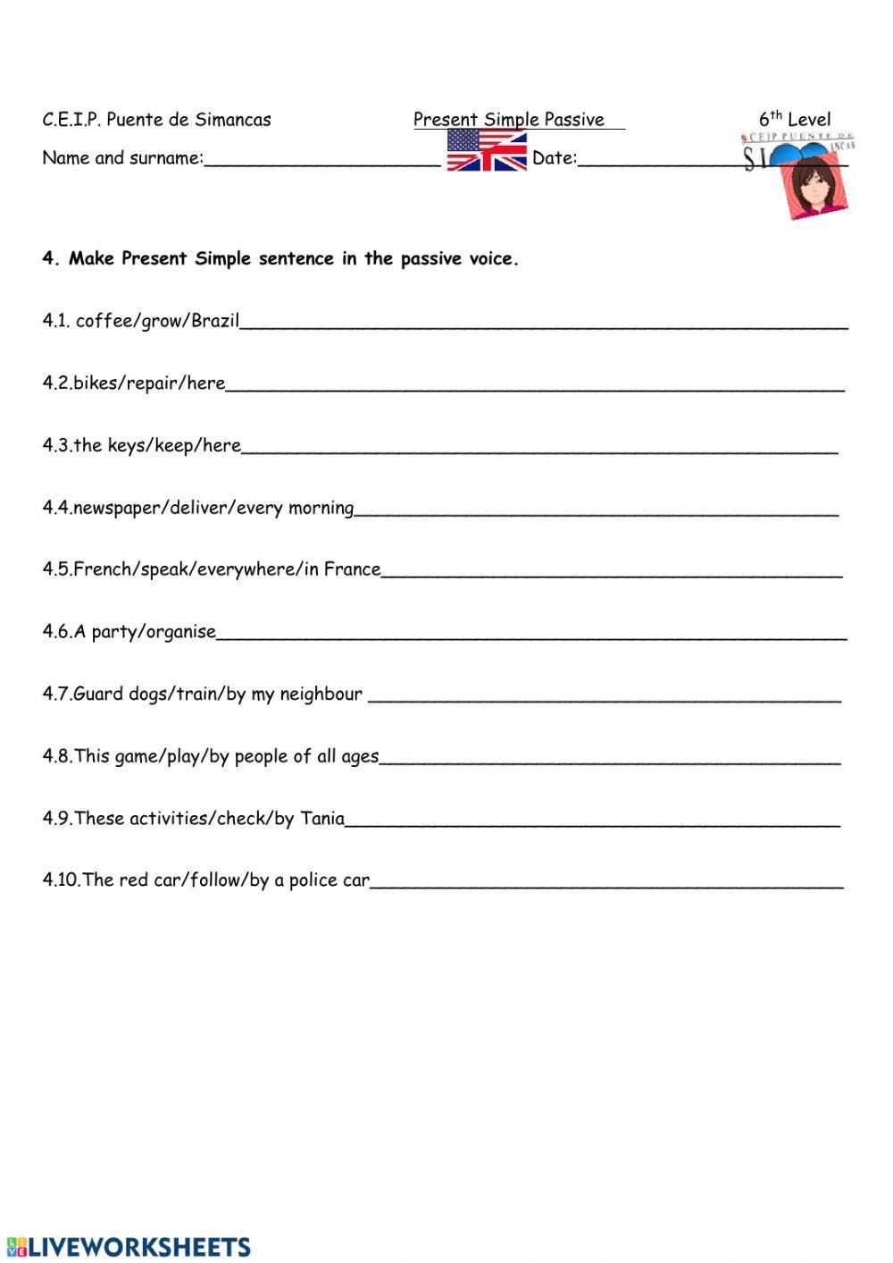 Present Simple Passive interactive worksheet | Live Worksheets