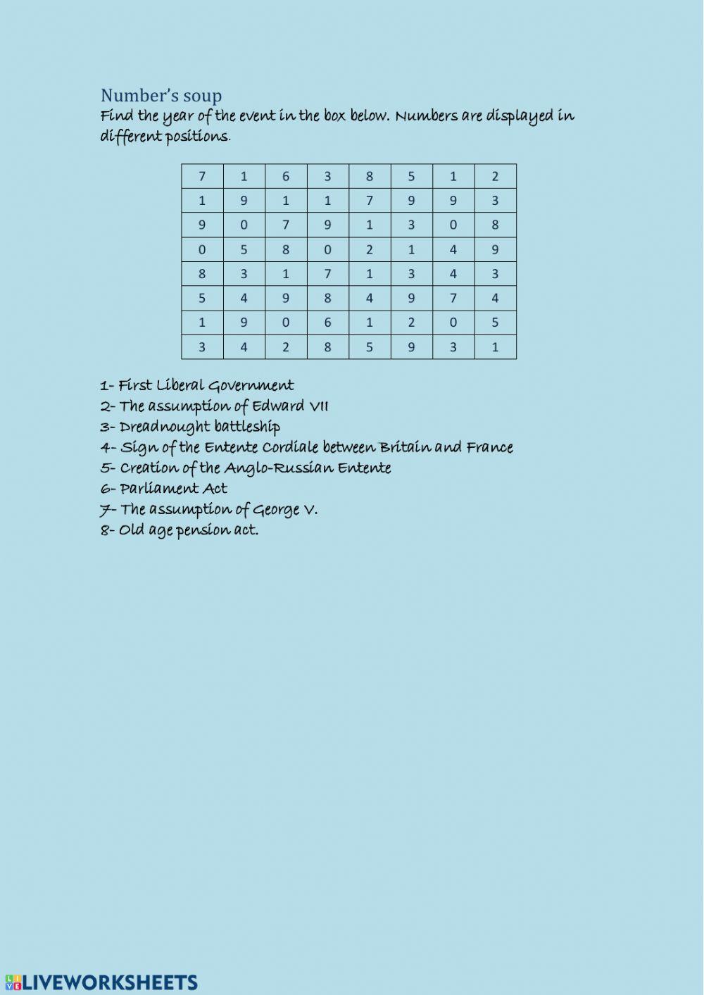 Number's Soup XX worksheet | Live Worksheets