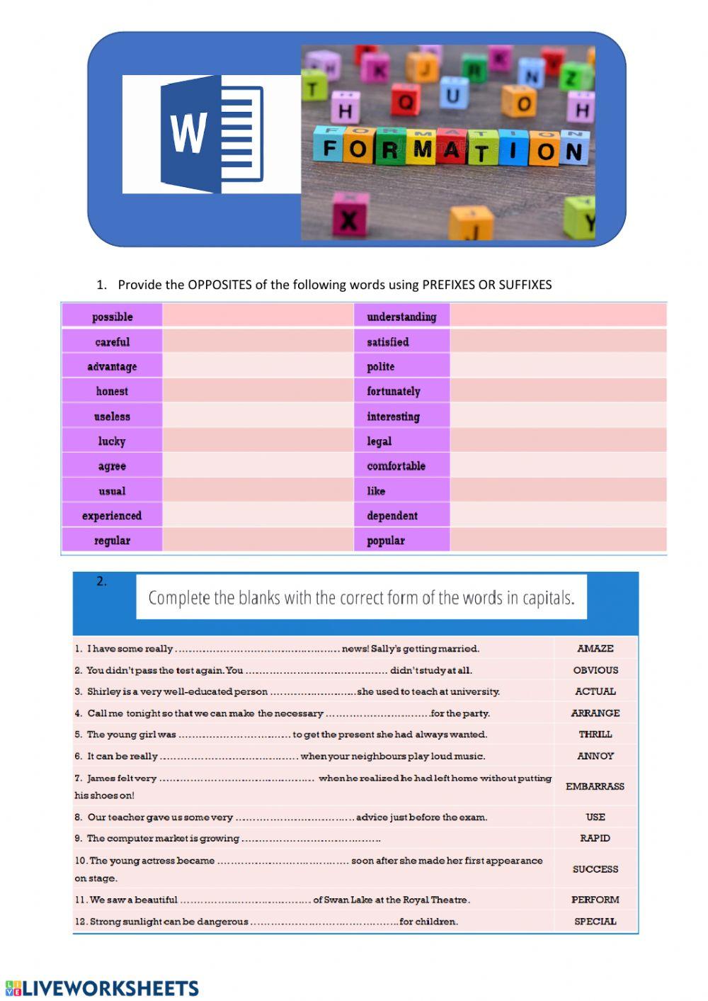 Word Formation Practice worksheet | Live Worksheets