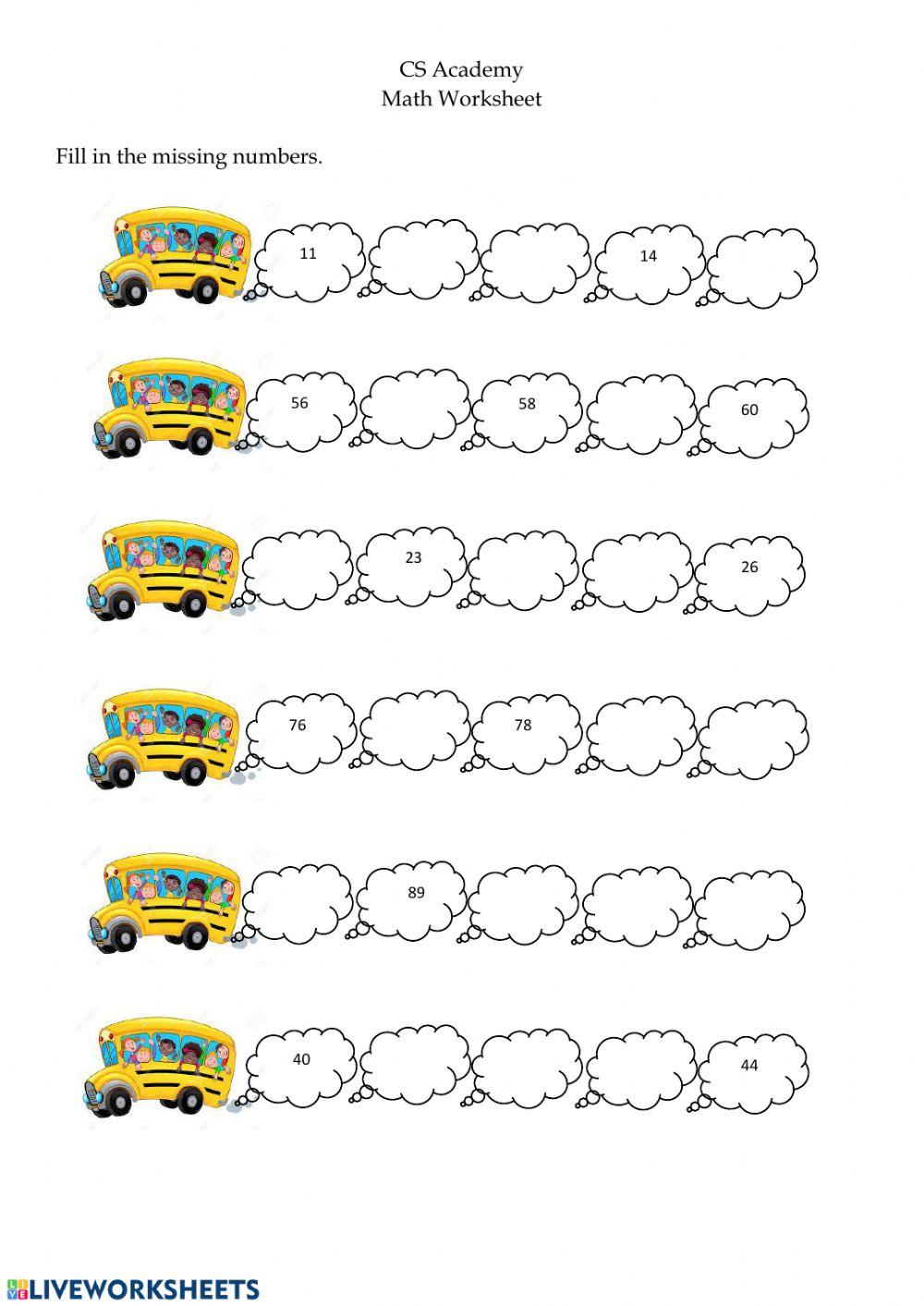 Missing numbers activity | Live Worksheets