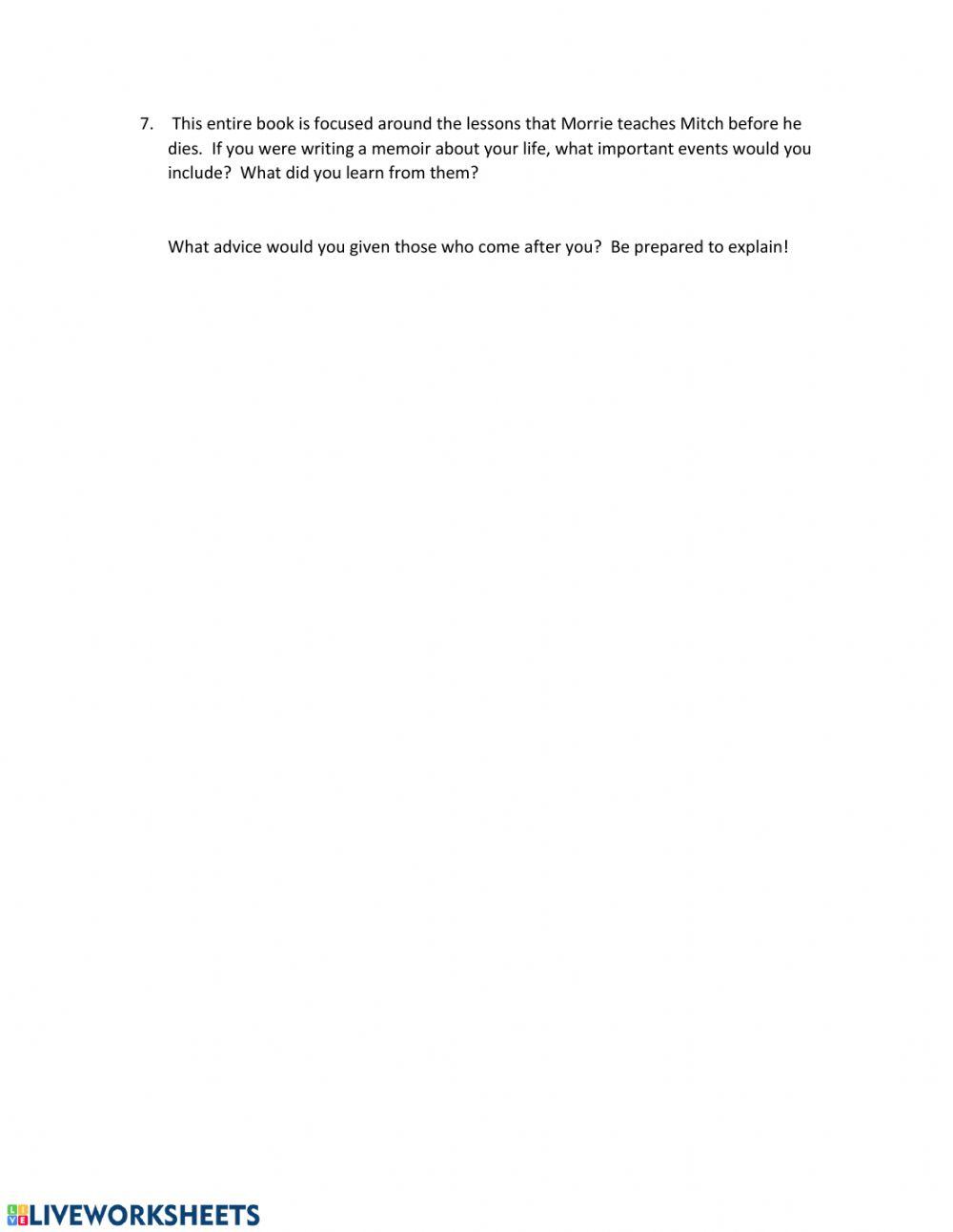 Tuesdays With Morrie Movie Questions