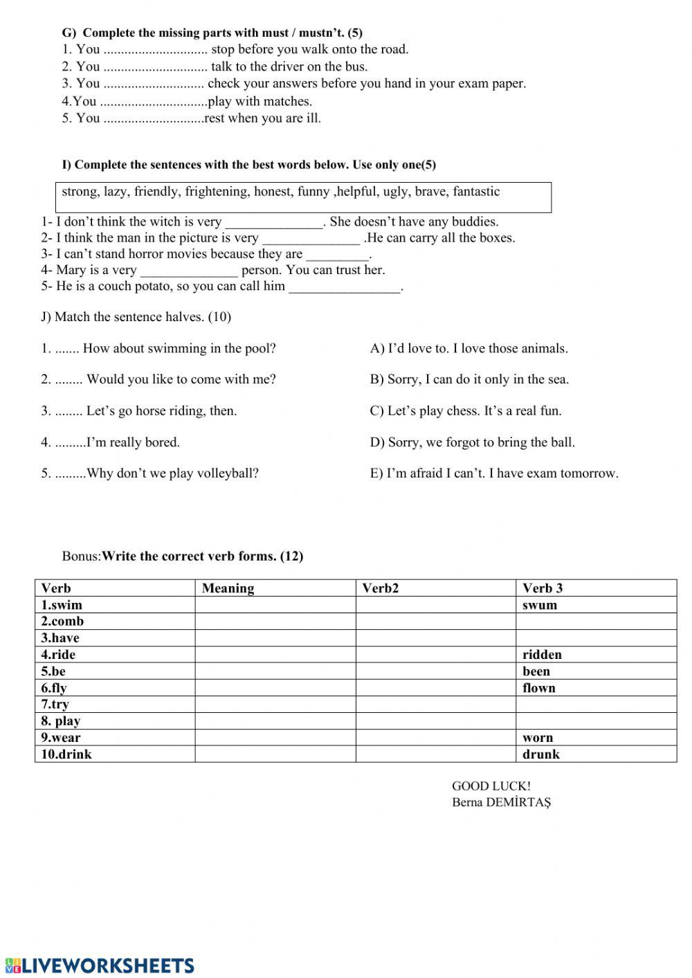 Quiz 23 | LiveWorksheets | 82041