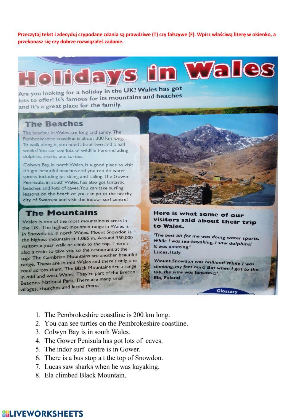 Holidays in Wales worksheet | Live Worksheets