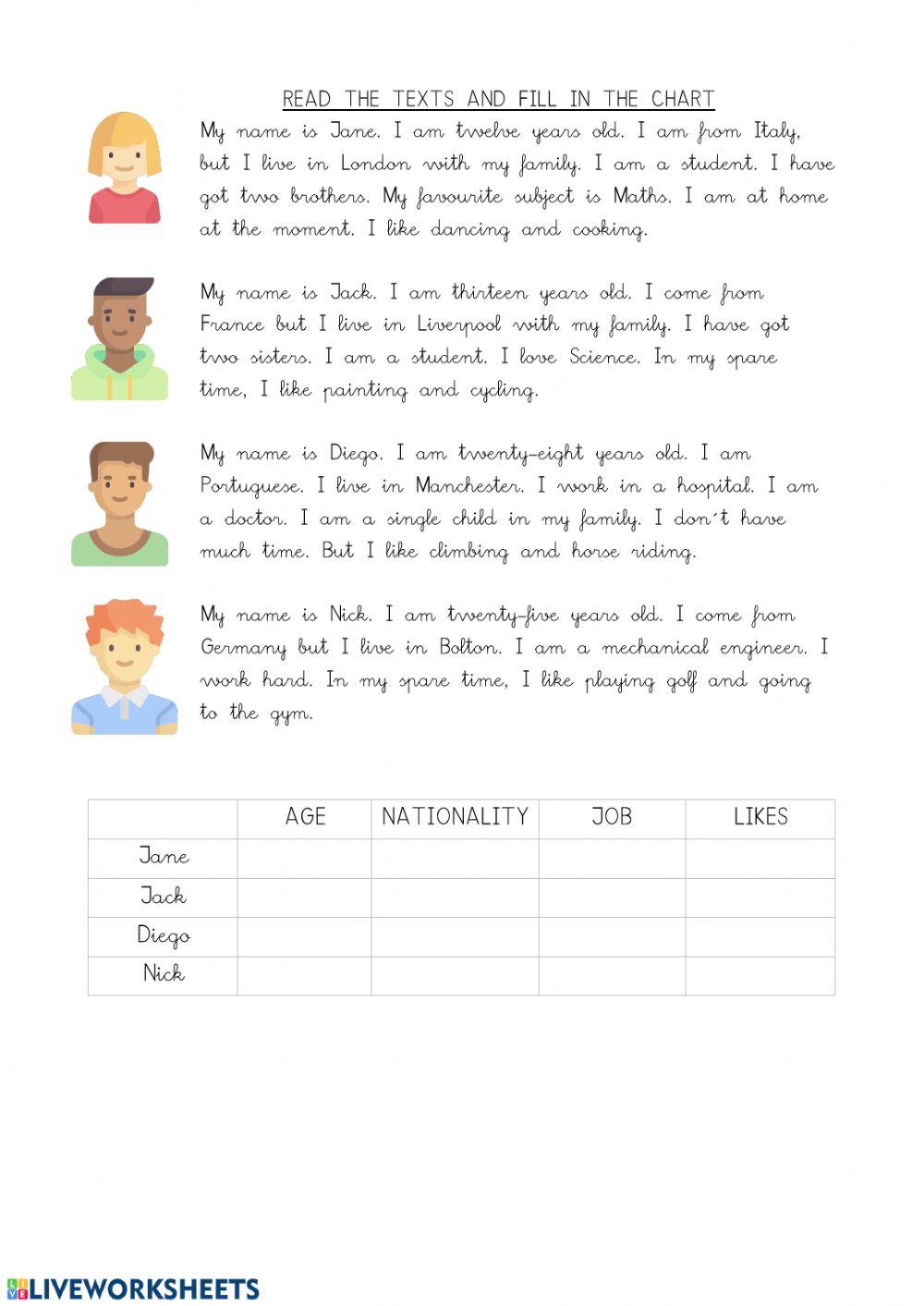 Reading comprehension interactive worksheet for Primaria | Live Worksheets
