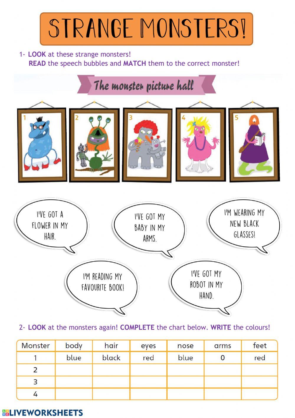Strange Monsters worksheet | Live Worksheets