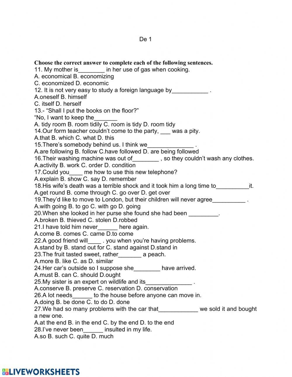 De 1 worksheet | Live Worksheets